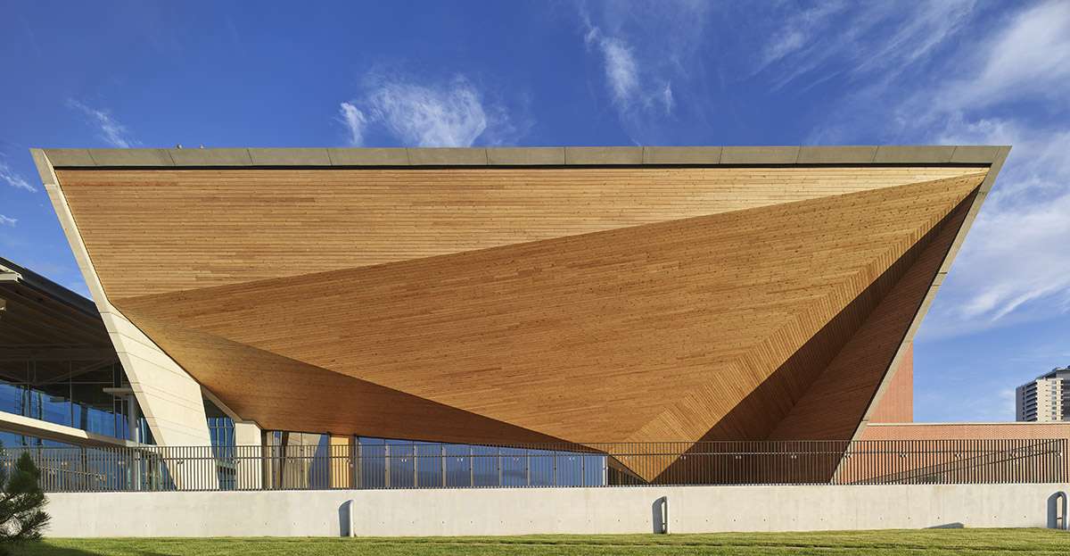 The design of the facade of the performing arts center with triangular ...