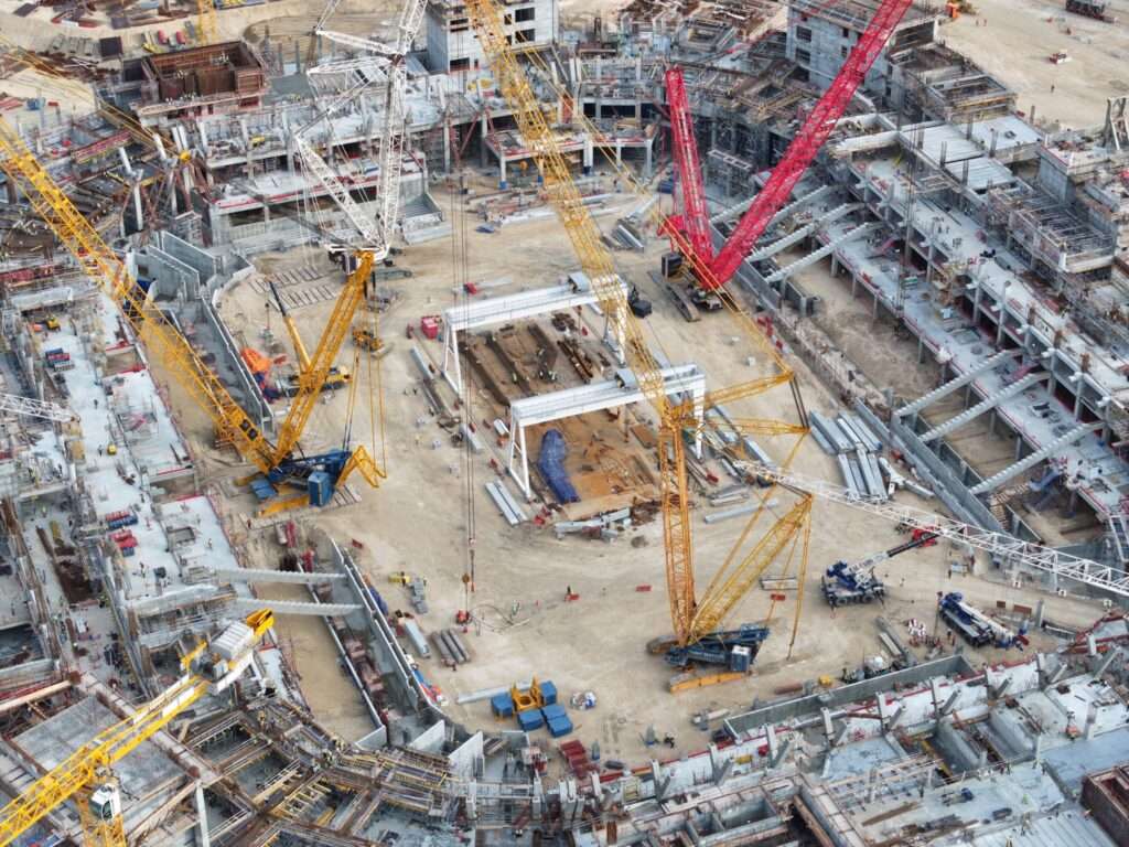 Aerial footage shows progress in Aramco Stadium project